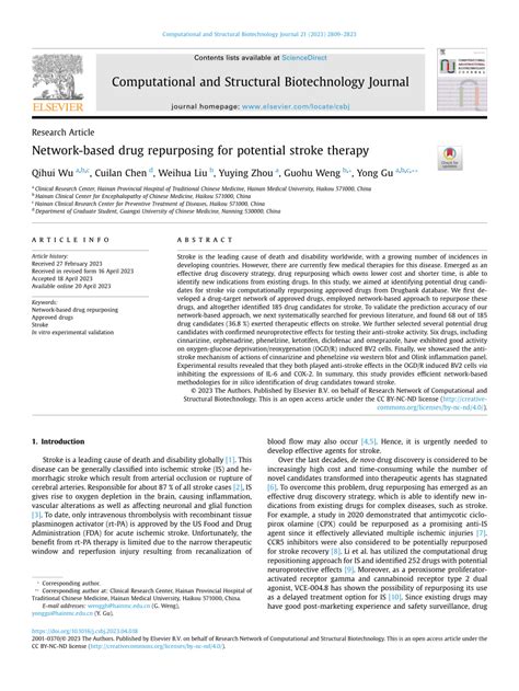 Pdf Network Based Drug Repurposing For Potential Stroke Therapy