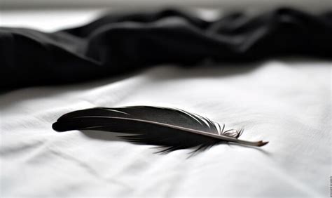검은 깃털이 뒤에 검은 천이 있는 침대 위에 놓여 있습니다 프리미엄 사진
