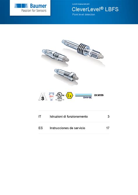 Sensor Nível Lbfs 017110 Baumer Level Measurement Cleverlevel ® Lbfs