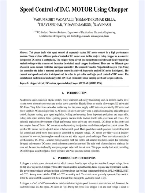 Speed Control Of Dc Motor Using Chopper Pdf