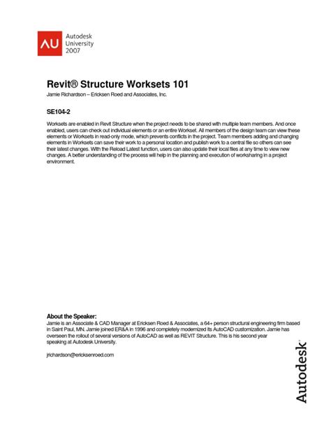 Revit Structure Worksets 101 Pdf Autodesk Revit Computer File