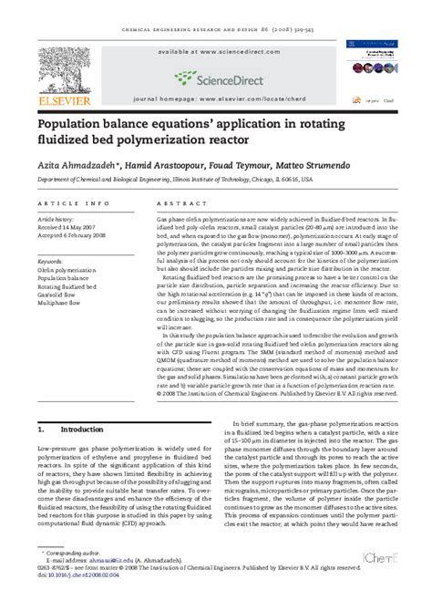 Pdf Population Balance Equations Application In Rotating Fluidized Bed Polymerization Reactor