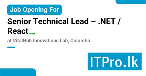 Senior Technical Lead Net React At Vitalhub Innovations Lab Colombo Sri Lanka Itprolk