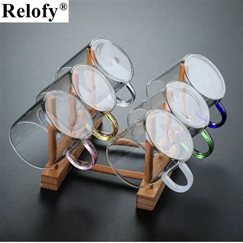 학생용 유리 찻잔 손잡이가 달린 작은 우유 물 머그잔 가족 커피 머그잔 맥주 주스 우유 음료용기 1 개 선반 6 개투명 Aliexpress