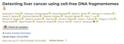 Cancer Discov 肝癌全基因组cfdna片段化特征检测方法delfi，可高灵敏度、特异性筛查高危人群 患者 研究