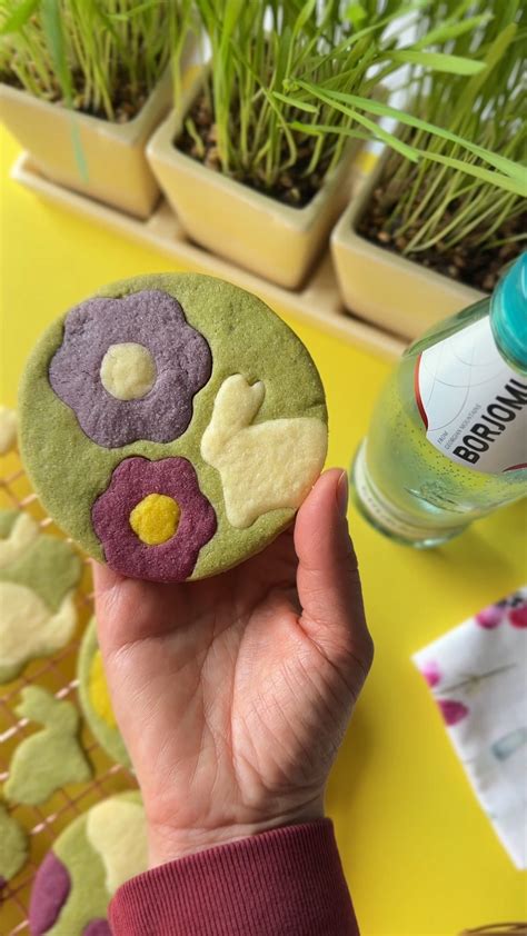 ეს ორცხობილები შეღებილია ბუნებრივი საღებავებით მატჩას ჩაი კურკუმა და შავი სტაფილოს ფხვნილი