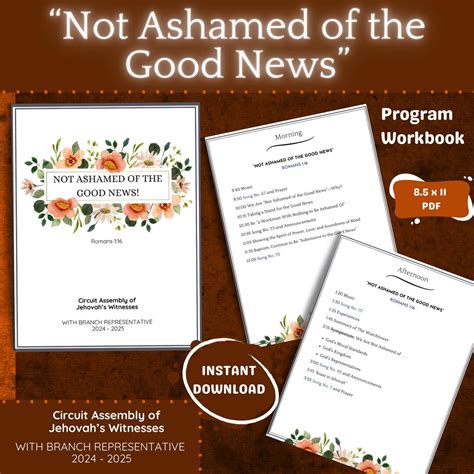 Not Ashamed Of The Good News Circuit Assembly Program With Branch Representative Jw Notebook