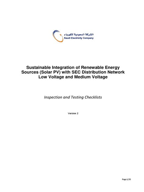 Sec Inspection And Testing Checklists V2 Clean Pdf Photovoltaic System Photovoltaics