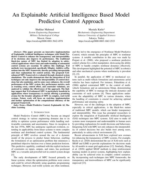 Pdf An Explainable Artificial Intelligence Based Model Predictive Control Approach