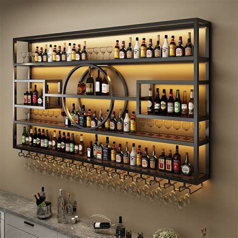 Wall Mounted Wine Rack Metal Modern Wine Bottle And Glass Rack For Bar