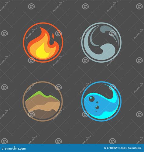 Four Elements Icons Line Triangle And Round Symbols Set Template Air