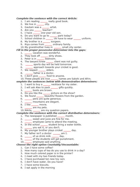 Determiners Practice Pdf