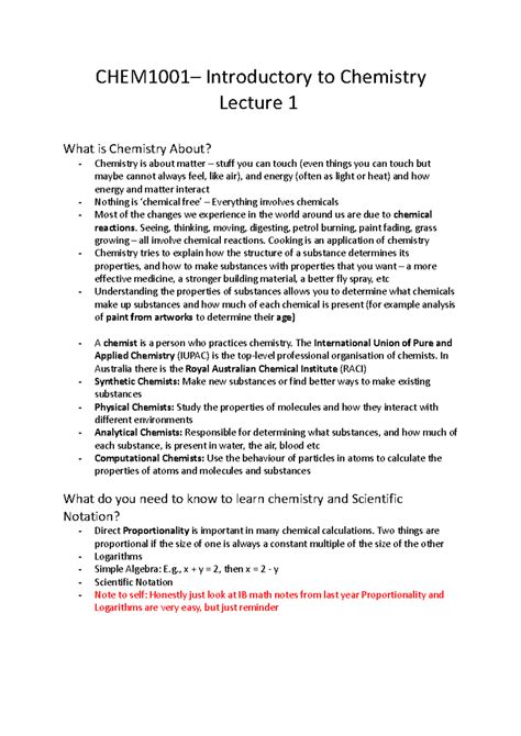 CHEM1001 Lecture 1 CHEM1001 Introductory To Chemistry Lecture 1 What Is Chemistry About