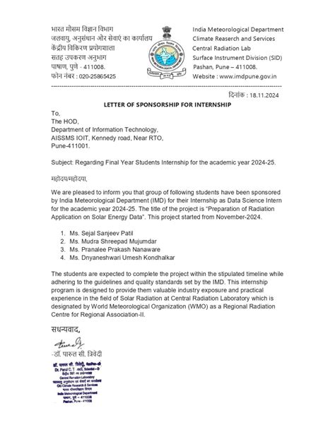Sejal Patil On Linkedin Datascience Internship Indiameteorologicaldepartment