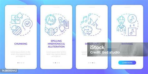 Verbal Memory Techniques Blue Gradient Onboarding Mobile App Screen Stock Illustration