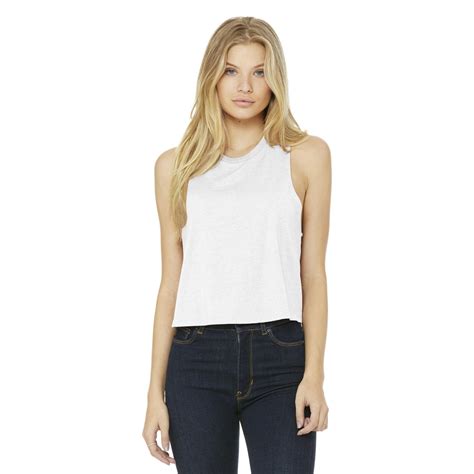 Bella Canvas Bc6682 Womens Racerback Cropped Tank Solid White