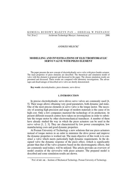 Modelling And Investigations Of Electrohydraulic Servo Valve With Piezo