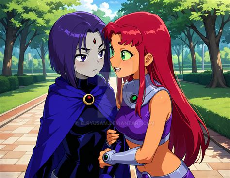Raven And Starfires Walk In The Park By Elryusam On Deviantart