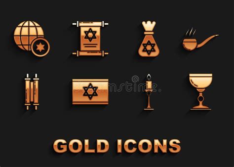 Set Flag Of Israel Smoking Pipe With Smoke Jewish Goblet Burning