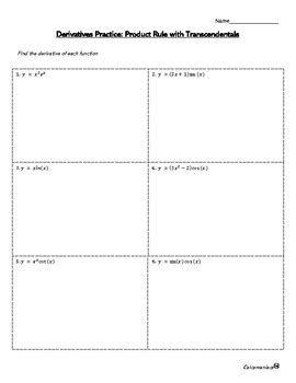 Derivatives Practice Product Rule With Transcendentals By Calcamaniacs