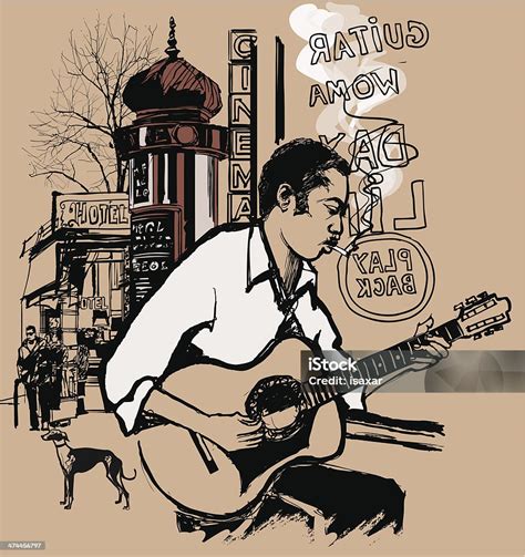 기타 연주자 한 Street 기타 연주자에 대한 스톡 벡터 아트 및 기타 이미지 기타 연주자 스케치 Performing