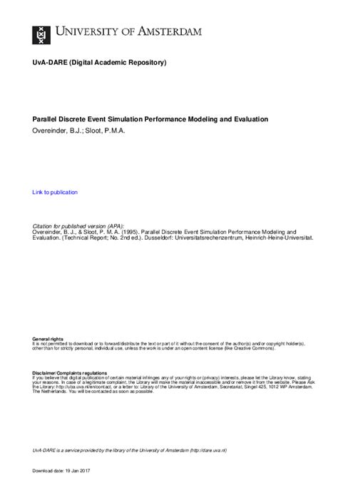 Pdf Parallel Discrete Event Simulation Performance Modeling And