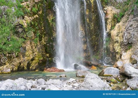 Grunars Waterfall Near Theth Closeup Stock Image Image Of Lake