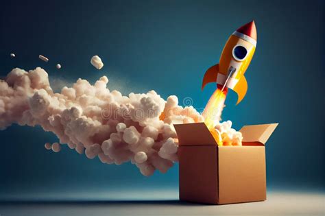 Rocket Taking Off From Cardboard Box Generative Ai Stock Illustration Illustration Of Shuttle