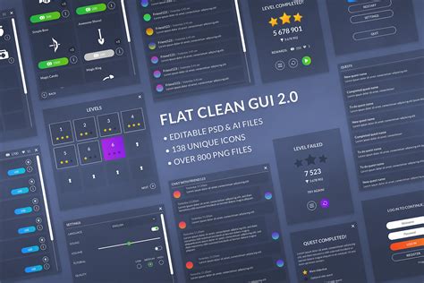 Flat Clean Gui 2 0 Over 800 Png 2d Gui Unity Asset Store