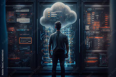 Cloud Service Engineer Standing In Front Of A Digital Technology Data Center In Server Room Big