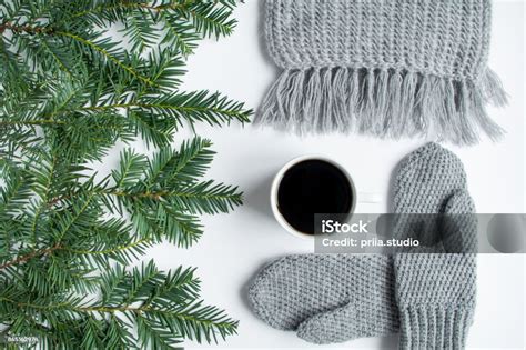 차 장갑 및 스카프 니트 화이트 테이블 평면도에 소나무와 장식 스카프에 대한 스톡 사진 및 기타 이미지 스카프 탁자 0명 Istock