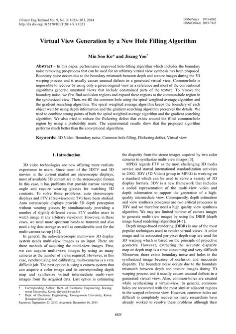 Pdf Virtual View Generation By A New Hole Filling Algorithm