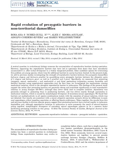 Pdf 2014 Rapid Evolution Of Prezygotic Barriers In Polymorphic