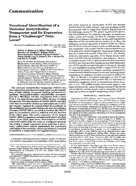 Pdf Functional Identification Of A Vesicular Acetylcholine