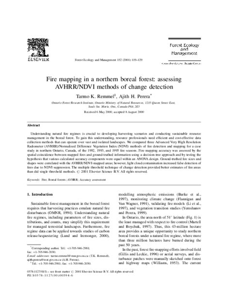 Pdf Fire Mapping In A Northern Boreal Forest Assessing Avhrrndvi