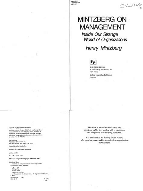 Mintzberg H 1989 Mintzberg On Management Chapter 3 The Managers Job Pdf