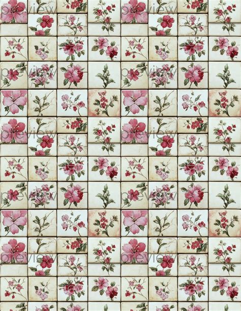 Dollhouse 112 Scale Victorian Floral Mosaic Tiles Printable Floor And
