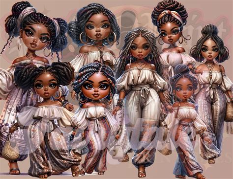 16 Boho Chic Cute Chibi Clipart Digital Download Chibi Stickers Png Print On Demand