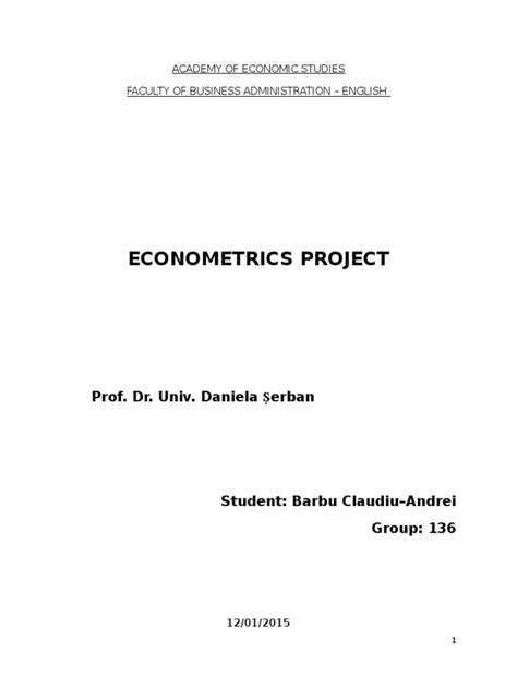Econometric Project Linear Regression Model Pdf Coefficient Of Determination Regression