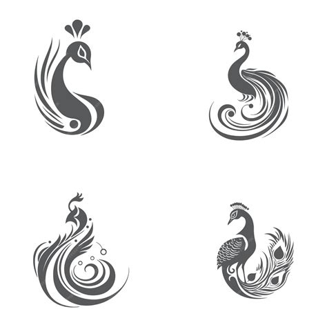 Premium Vector A Peacock Set Black Logo And White Background Vector