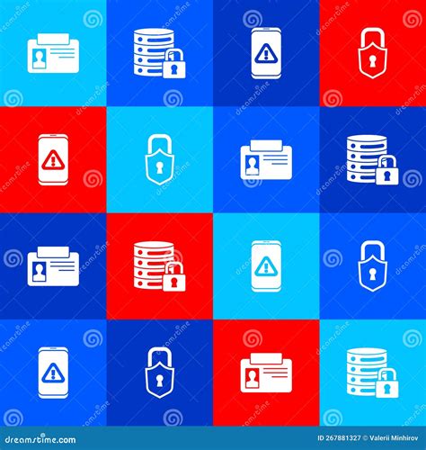 Set Identification Badge Server Security With Lock Mobile Exclamation Mark And Lock Icon
