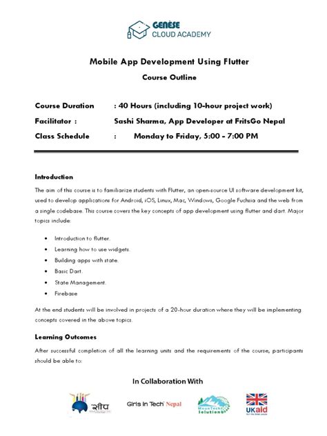 Syllabus Mobile App Development Using Flutter Pdf Software
