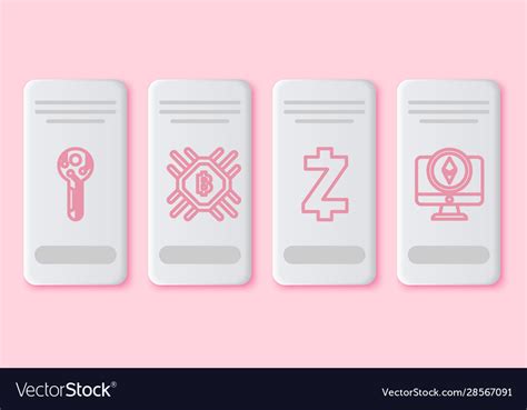 Set Line Cryptocurrency Key Cpu Mining Farm Vector Image