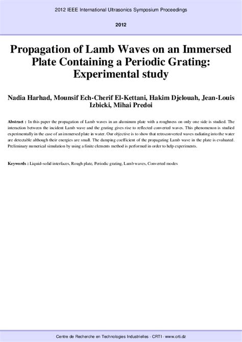 Pdf Propagation Of Lamb Waves On An Immersed Plate Containing A