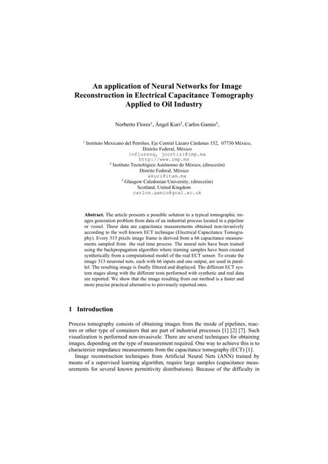 Pdf An Application Of Neural Networks For Image Reconstruction In Electrical Capacitance
