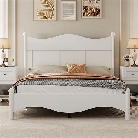 Gzmr Queen White Wood Bed Frame With Headboard In The Beds Department