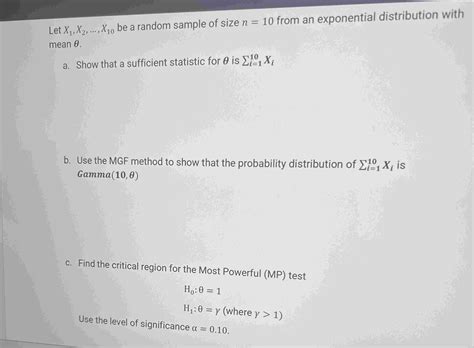 solved let x 1 x 2 dots x 10 ﻿be a random sample of