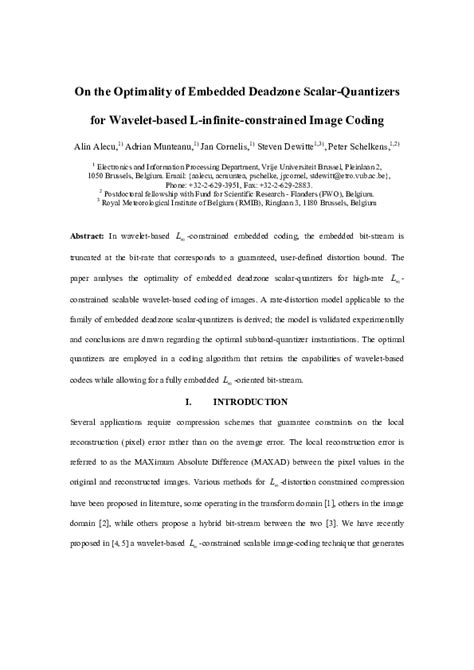 Pdf On The Optimality Of Embedded Deadzone Scalar Quantizers For Wavelet Based L Infinite