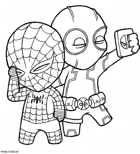 Chibi Deadpool I Chibi Spider Man W Toman Una Selfie Kolorowanka