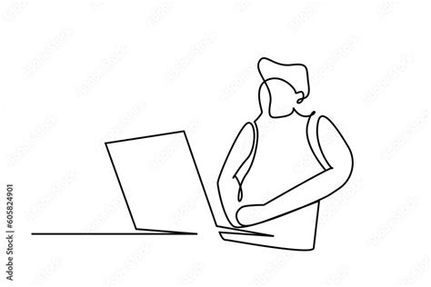 Babe Male Laptop Computer Watch Erotic Video Porn Line Art Vector De Stock Adobe Stock